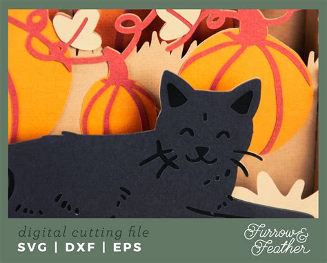 Halloween Black Cat With Pumpkins Box Card Template 3d Etsy