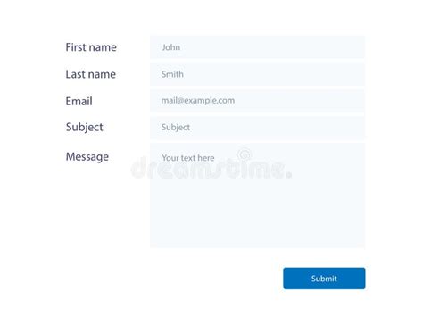Mail Contact Form Mockup Blank Window For Feedback Template Of Email Message Submit Button
