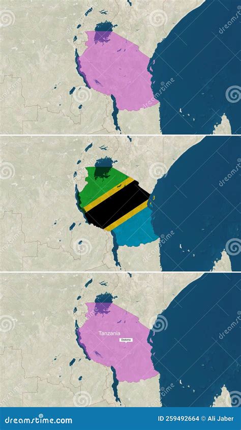 The Map Of Tanzania With Text Textless And With Flag Stock