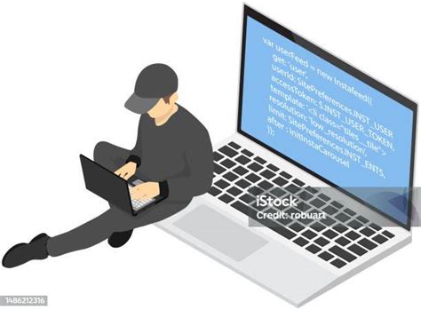 사람은 키보드 프로그래밍 코딩에서 노트북 타이핑 작업을 하고 있습니다 해커가 프로그램 코드를 해킹합니다 검색에 대한 스톡 벡터
