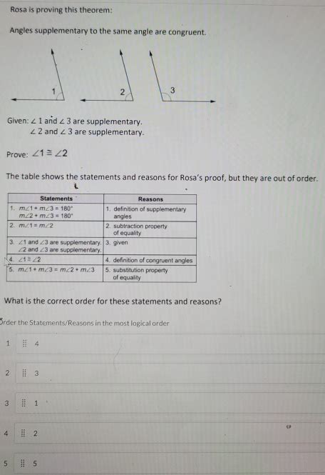 Rosa Is Proving This Theorem Angles Supplementary To The Same Angle