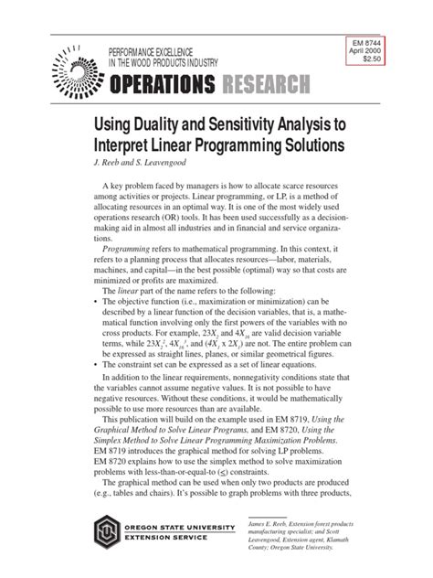 Using Duality And Sensitivity Analysis To Interpret Linear Programming Solutions Pdf Linear