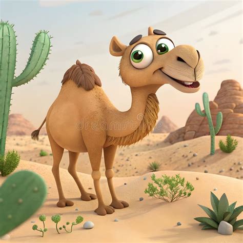 A 3d Cartoon Camel In The Wild Set Against A Natural Landscape Stock