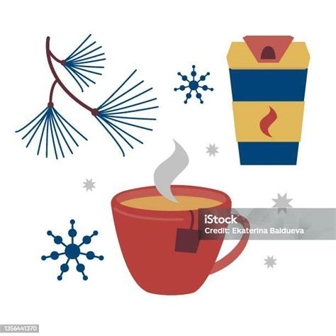 따뜻한 음료를 마실 수 있는 써모컵과 차 또는 커피 한 잔 겨울 피크닉 스포츠 산책 하이킹 및 모험을위한 티 백과 요리 흰색