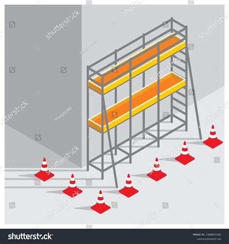 Scaffolding Installation Road Cone Barricade Isolate Stock Vector