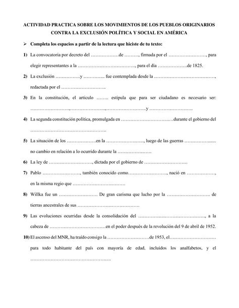Movimientos De Pueblos Indígenas Worksheet Live Worksheets