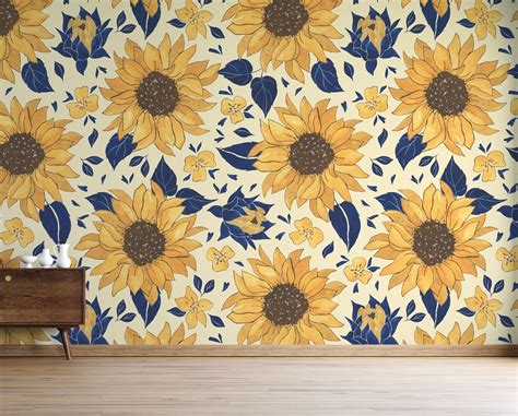 Peel And Stick Watercolor And Textured Sunflower Wallpaper Self