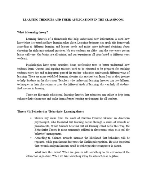 learning theories and their applications in the classroom pdf