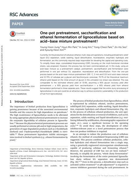 Pdf One Pot Pretreatment Saccharification And Ethanol Fermentation