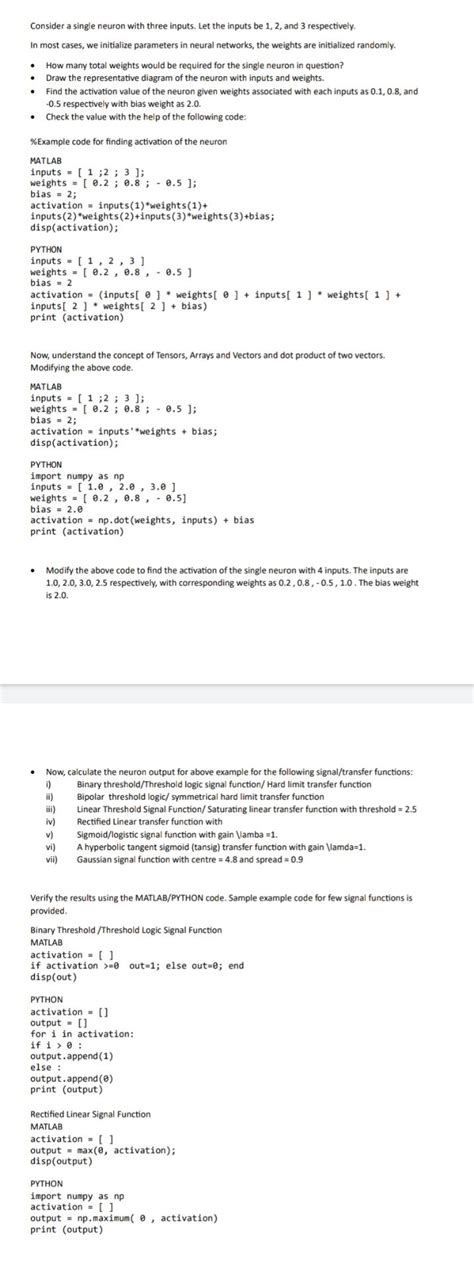 solved consider a single neuron with three inputs let the