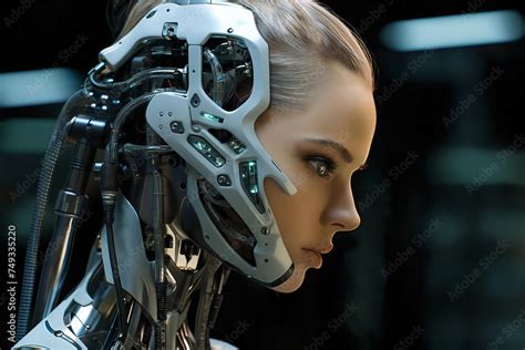 Gynoid Humanoid Robot Android Hybrid With A Female Face With A