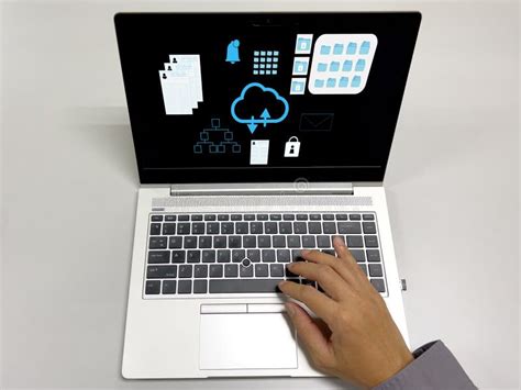 Business Man Work With Laptop Seek Data Input And Output From Cloud