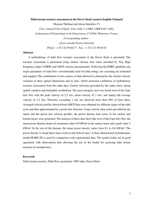Pdf Tidal Stream Resource Assessment In The Dover Strait Eastern