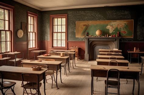 Premium Photo Old Style Historic Classroom With Wooden Desks And