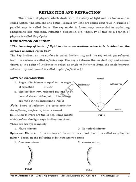 Reflection Of Light Final Pdf Reflection Physics Mirror