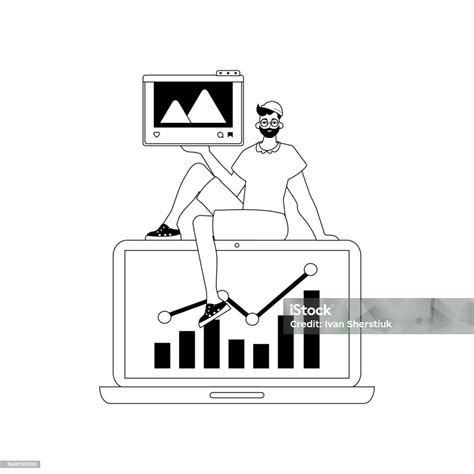 남자 사진 및 문제 그래프 소셜 네트워크 정착 해적판과 흰색 선형 방식 트렌디한 스타일 벡터 일러스트레이션 거리에 대한 스톡 벡터 아트 및 기타 이미지 Istock