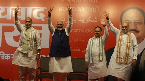 Modi Emphasises Nda Victory Praises Naidu And Nitish In Speech At Bjp Hq