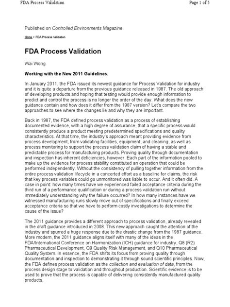 Understanding The New Fda Process Validation Guidelines A Shift From