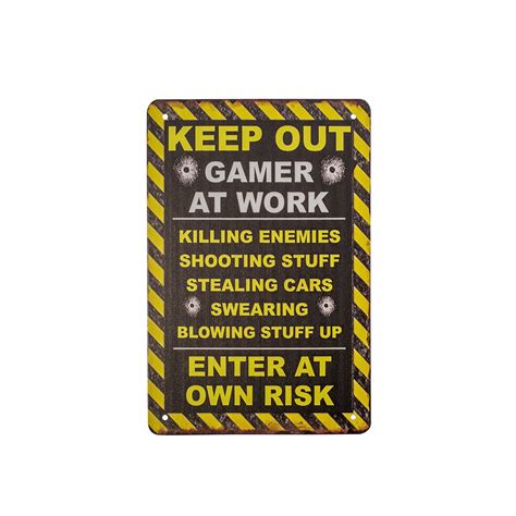 17 Stories Caution Keep Out Gamer At Work Metal Wall Sign Funny Dorm