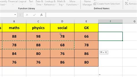 ms excel defined names in formulas tab youtube