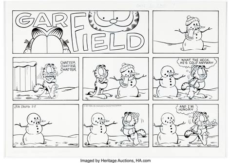 Jim Davis Garfield Sunday Comic Strip Original Art Dated Lot 82037