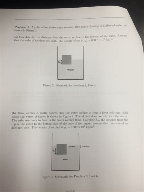 Solved A Cube Of Ice Whose Edges Measure 20 0 Mm Is Floating