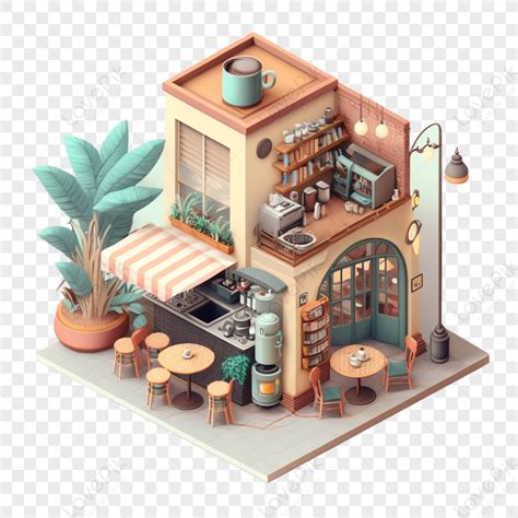 커피 컵 식물 테이블과 의자 아름다운 길가 커피 하우스 아이소메트릭장식물점포 Png 일러스트 무료 다운로드 Lovepik