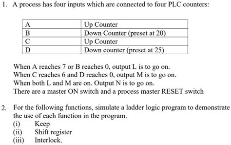 1 a process has four inputs which are connected to four plc counters