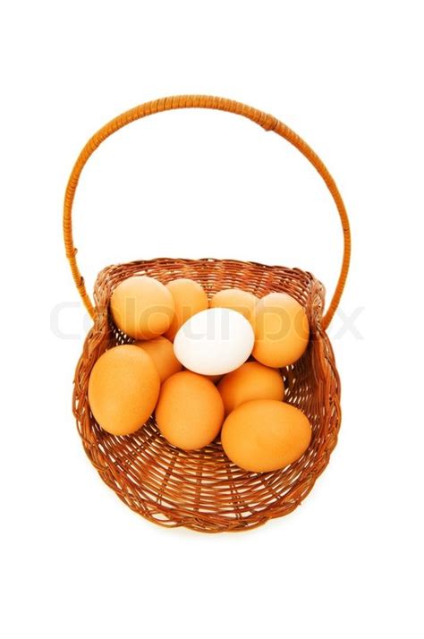 Basket Full Of Eggs Isolated On White Stock Image Colourbox