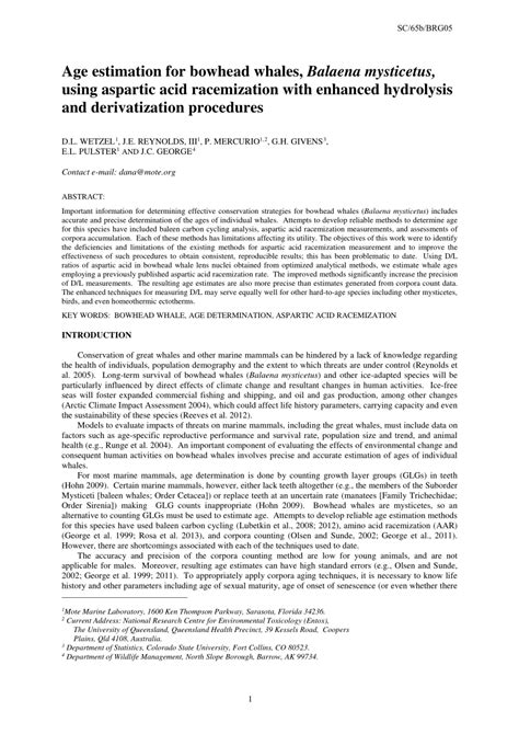 Pdf Age Estimation For Bowhead Whales Balaena Mysticetus Using