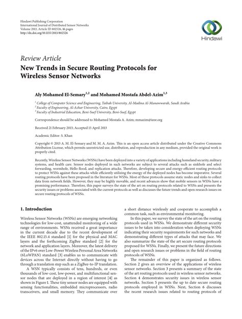 Pdf New Trends In Secure Routing Protocols For Wireless Sensor Networks