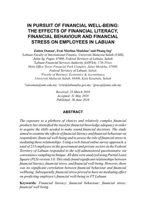 Pdf In Pursuit Of Financial Well Being The Effects Of Financial