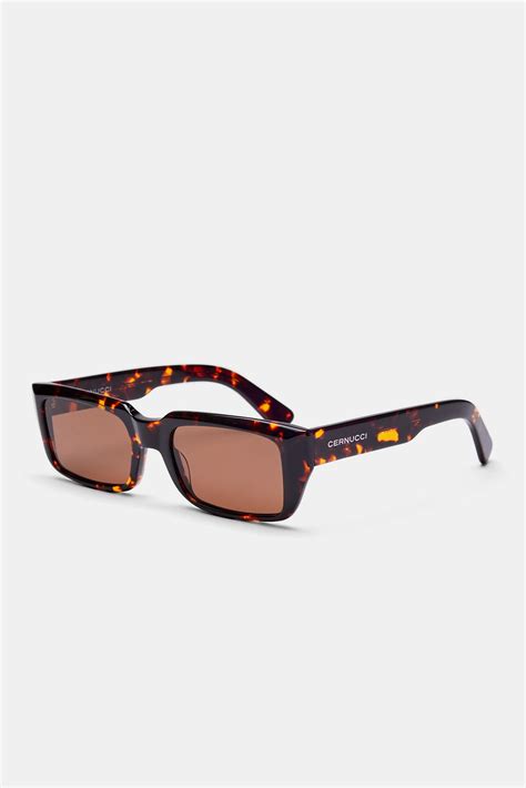 Tortoise Shell Rectangle Acetate Sunglasses Brown Mens Accessories