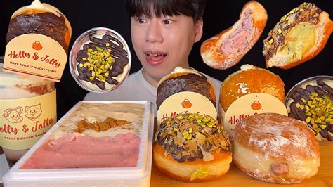 Sub 홀리앤졸리 두바이초코 도넛 초코쉘 요거트 도넛 수제 젤라또 먹방 Asmr 트렌디한 맛들이 전부 모인 홀리앤졸리의