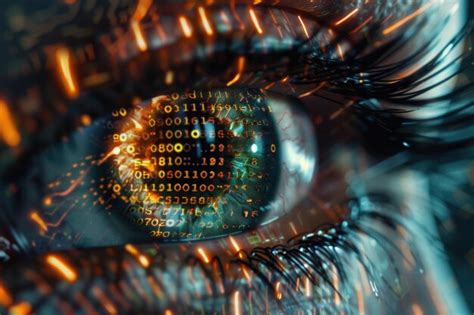 Premium Photo Eye Close Up With Binary Code For Biometrics And Computing