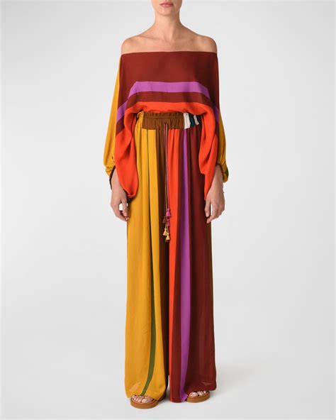 Silvia Tcherassi Bellagio Striped Balloon Sleeve Off The Shoulder