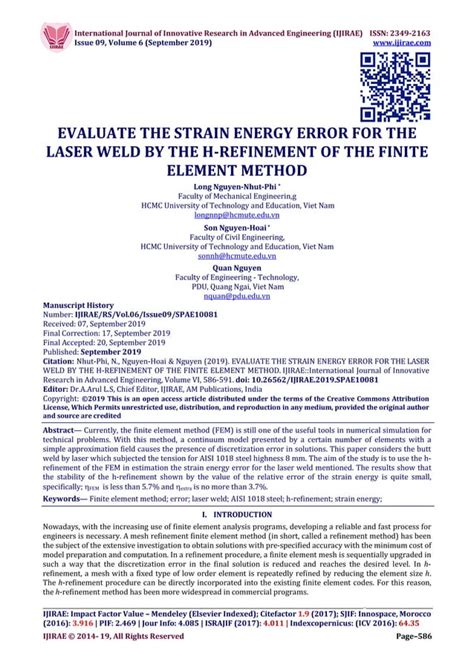 Evaluate The Strain Energy Error For The Laser Weld By The H Refinement Of The Finite Element