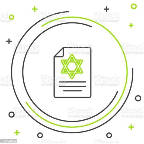 흰색 배경에 격리 된 줄 Torah 스크롤 아이콘 확장 된 형태로 유대인 토라 다윗 기호의 별 오래된 양피지 두루마리 다채로운