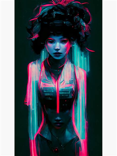 Cyborg Neon Pinup Girl Sticker For Sale By Stoneyphenix Redbubble