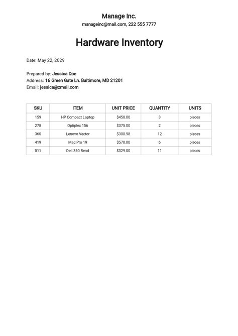 Hardware Inventory List Template At Joe Martin Blog