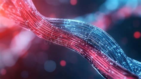 Abstract Digital Data Stream With Red And Blue Glowing Fibers
