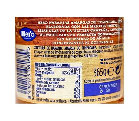 Confitura Naranjas Amargas De Temporada Hero 365 Gr