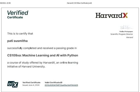 Pati Susmitha On Linkedin Machinelearning Artificialintelligence Python Harvardx