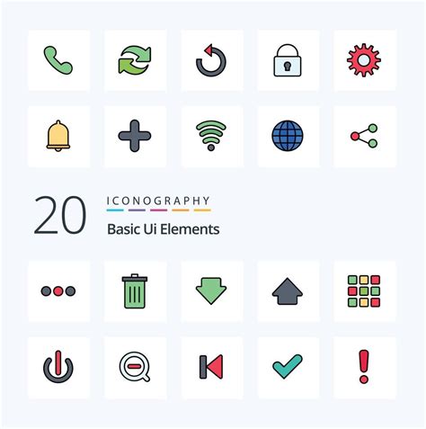 20 Basic Ui Elements Line Filled Color Icon Pack Like Shape Web Trash Upload Arrow 18670677