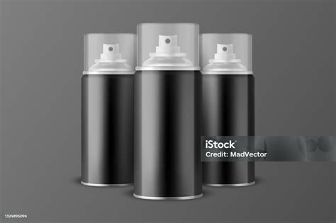 세 벡터 3d 현실적인 블랙 알루미늄 빈 스프레이 캔 병 투명 뚜껑 절연 작은 중간 큰 크기 디자인 템플릿 분무기 캔 모의 패키지 광고 헤어 스프레이 데오도란트 개체 그룹에