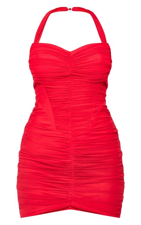 Cherry Red Extreme Corset Halter Bodycon Dress Prettylittlething Ire