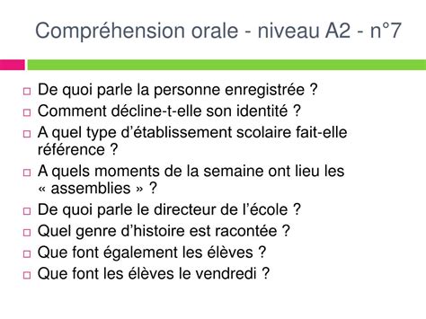 PPT Compr É hension orale Niveau A2 PowerPoint Presentation free