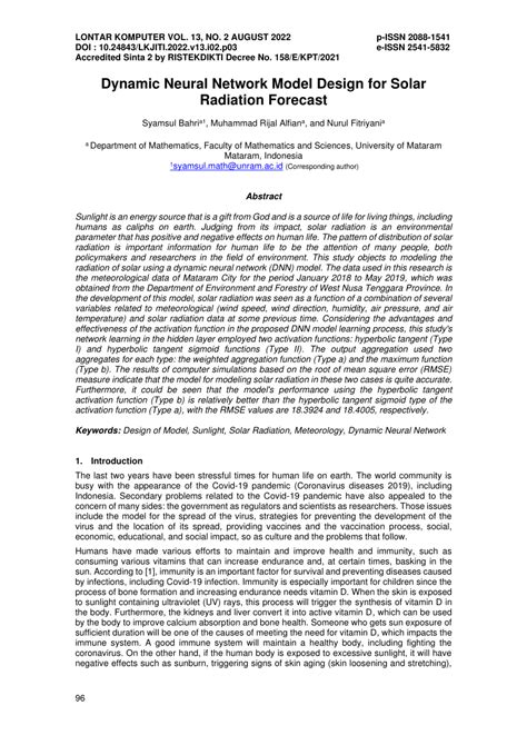 pdf dynamic neural network model design for solar radiation forecast