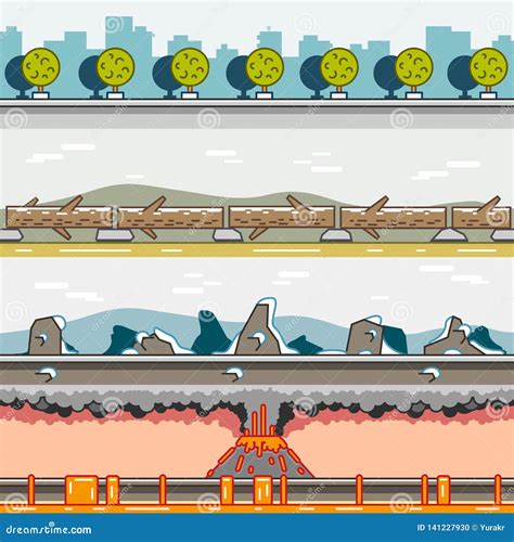 Parallax Backgrounds For Video Games Set Stock Vector Illustration Of City Object