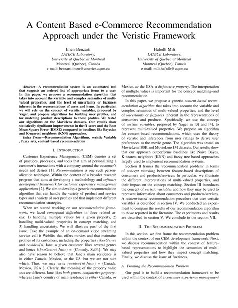 Pdf A Content Based E Commerce Recommendation Approach Under The